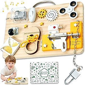Jumble Dream Montessori Busy Board for Toddlers Wooden Montessori Toys and Sensory Toys Autism Sensory Products & ADHD Sensory Board for Education & Learning - Kids Toys for Age 1 2 3 4 Years