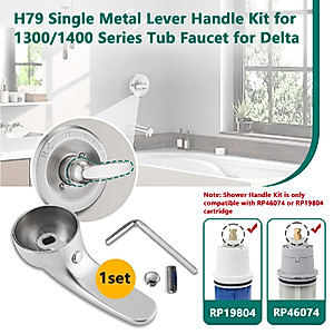 RAINREVIVE Repalcement Shower Handle, Compatible for 1300/1400 Series Tub Faucet for Delta, H79 Single Metal Lever Handle Kit, Brushed Nickel
