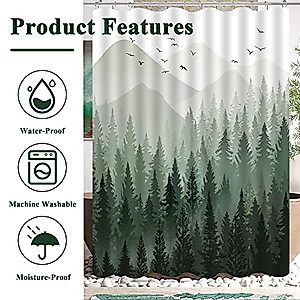 ZYLLGLOW Forest Shower Curtain Set Boho Shower Curtain Set with Rugs, Abstract Mountain Bathroom Decor Accessories Bathroom Set with Shower Curtain and Rugs Leaves Curtain Set