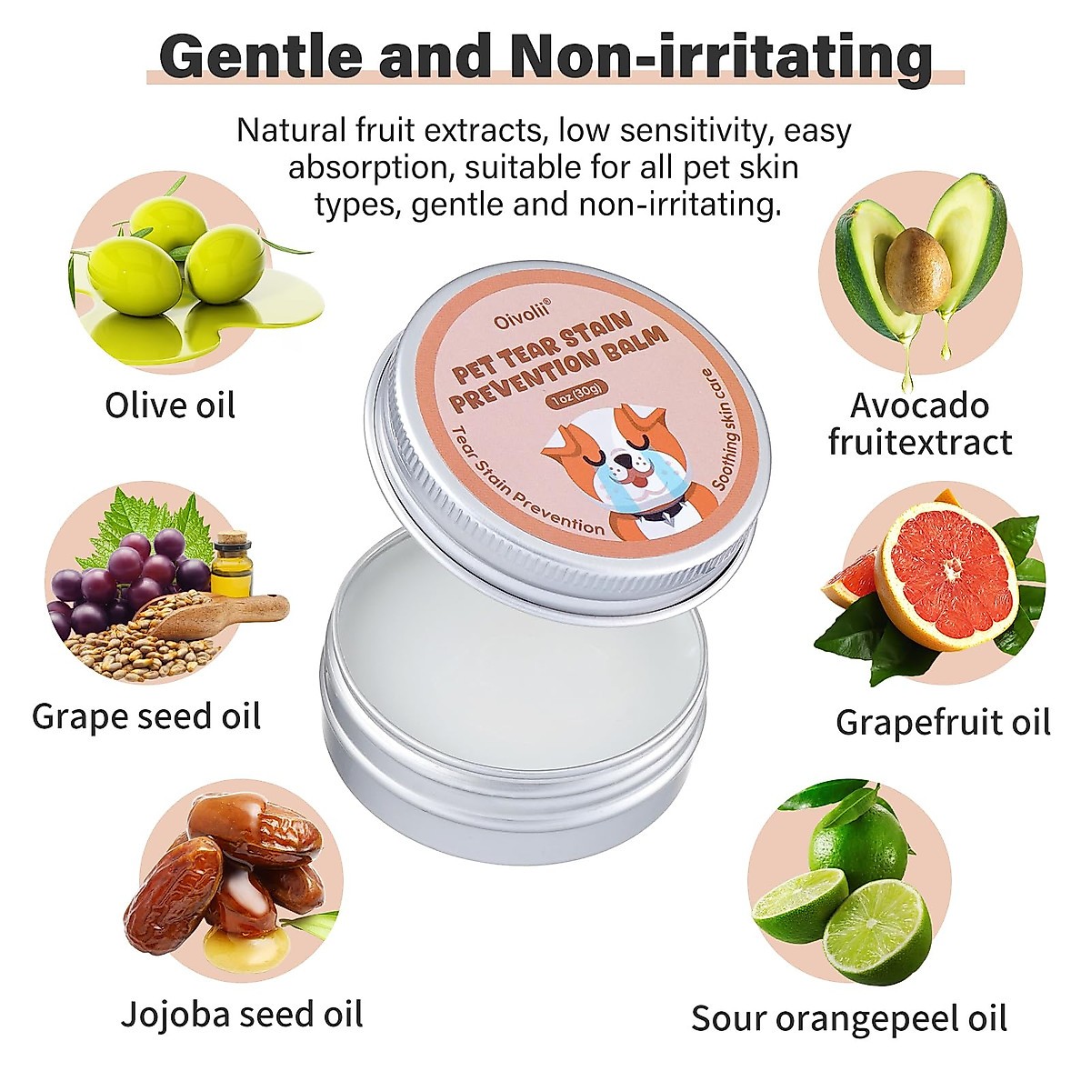 Oivolii Pet Tear Stain Remover Balm with Pro Powder Brush,Eye Care for Dogs and Cats, Natural Safe Repel Tears,Gently Cleanses Effective & Non-Irritating,1 oz