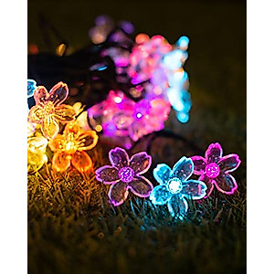 Solar String Lights Flower Garden Lights Outdoor Waterproof Fairy Lights Solar Powered Decorative Cherry Blossom for Camping Outside Balcony Yard Porch Patio Christmas Tree 33ft 50 Led Pack 2