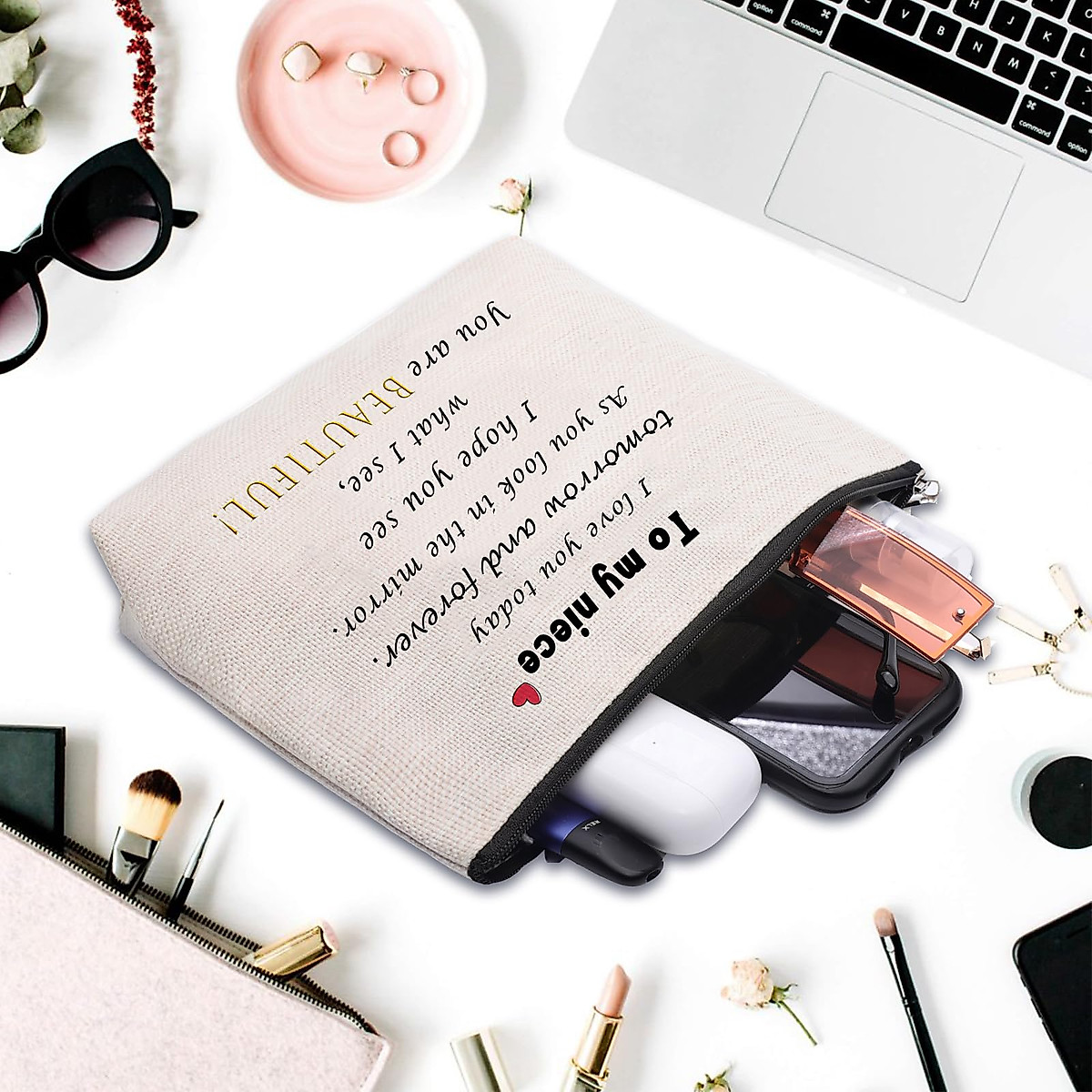 CEASQVAA Niece Gifts From Auntie Uncle Makeup Cosmetic Bag Inspirational Birthday Graduation Gifts For Niece