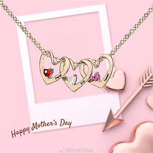 MissNaNa Mom Gift Personalized Mother Necklace with 1-6 Birthstones & Engraved Names Custom Family Necklace Heart Name Necklaces for Mother's Day (Gold, 5 Name)