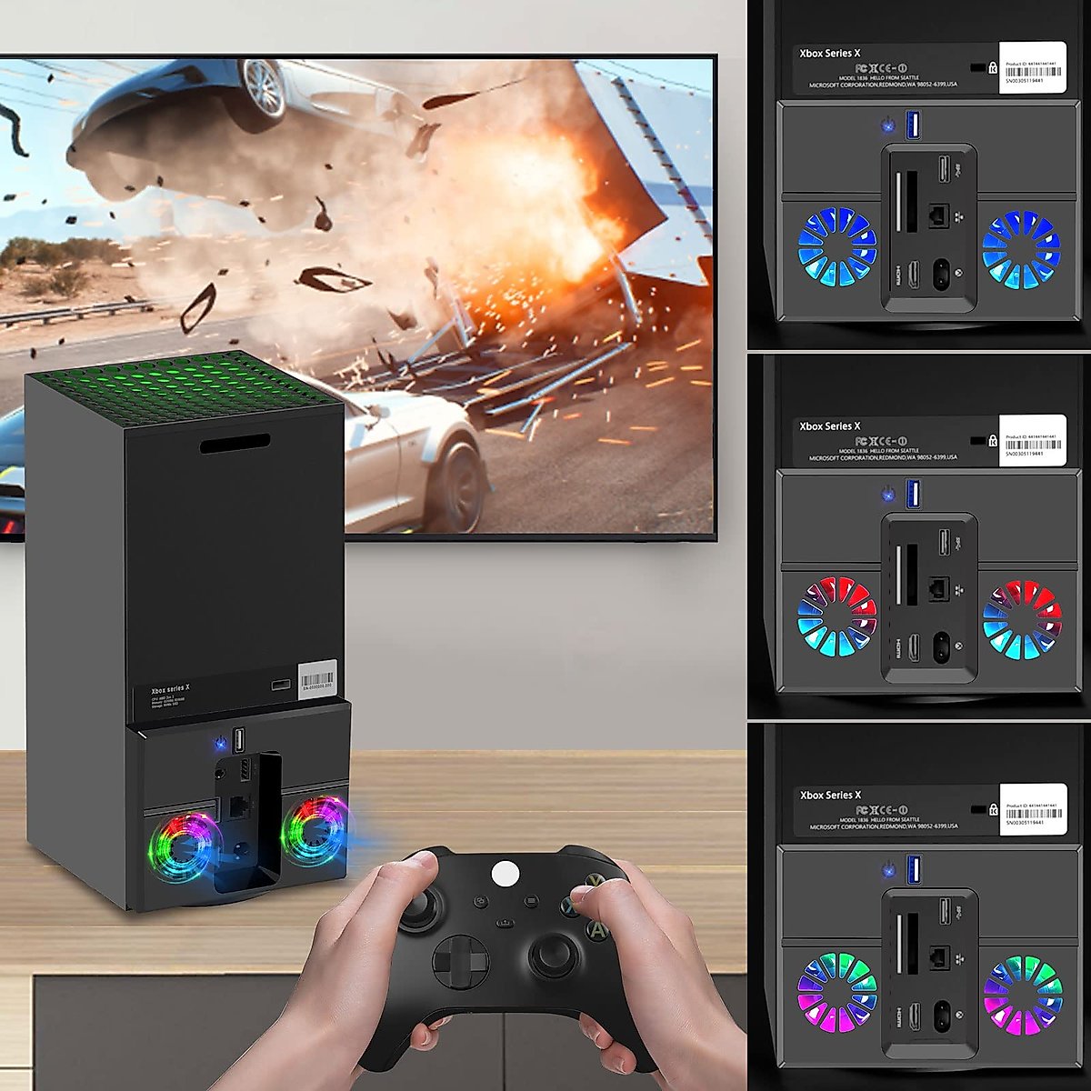 Linkstyle Cooling Fan for Xbox Series X, Vertical Cooling Stand Cooling System with Colorful RGB Lights and 1 USB Port
