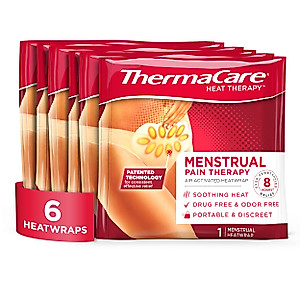 ThermaCare Portable Menstrual Heating Pad, Adhesive Period Therapy Heat Patches for Cramps and Backache Relief, HSA/FSA Eligible & Approved, 6 Count