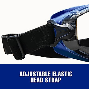 SolidWork Safety Goggles Anti-Fog Clear Lens with Adjustable Elastic Headband. Protective Eyewear for Men & Women (Dark Blue)