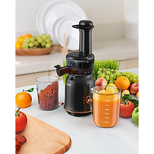 TUUMIIST Juicer Machines, Cold Press Juicer for Vegetable and Fruit with Upgraded Slow Juicing Technology, Powerful Motor and Reverse Function, Compact Size for Space-Saving Juicer, Black Gold