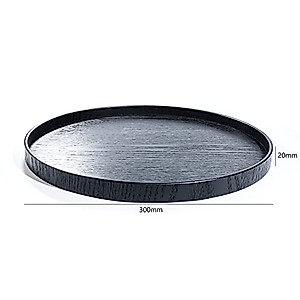 Islandoffer ash Wood Round Black Tray Tea Cake Tray Japanese Style (1pc)