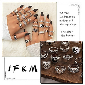 IFKM 15-63 PCS Vintage Silver Knuckle Rings Set for Women Teen Girl, Stackable Joint Finger Statement Rings Bohemian Retro Hollow Carved Midi Rings, Boho Y2k Snake Butterfly Heart Chunky Stacking