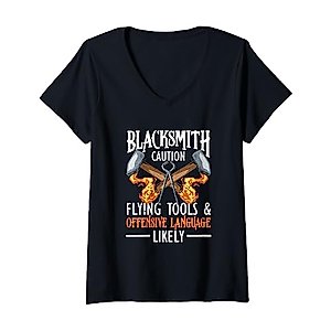 Forging Blacksmithing Forge Blacksmith Caution Flying Tools V-Neck T-Shirt