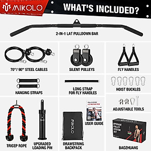 Mikolo Wall Mounted Squat Rack, Folding Power Rack with Lat Pulldown & Cable Crossover System, Power Cage with Pulley System and Training Attachments for Home Gym, Weight Capacity 1450LBS(Red)