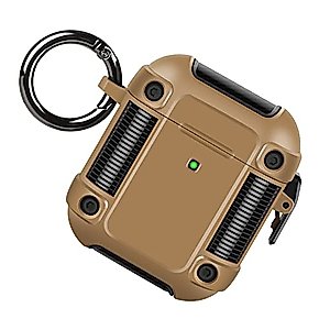 HoneyAKE Case for AirPods 2 & 1 Case Cover, Full-Body Protective Military AirPod Case with Keychain Clip Security Lock Straps Wireless Charging Case for AirPods 1&2 Generation for Women Girls,Brown