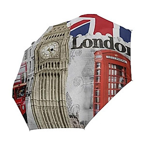 SLHFPX Compact Travel Umbrella London Union Jack Retro Auto Umbrellas Windproof For Women Men Kids Portable Rain Sun Uv Folding Reverse Umbrella With Automatic Open Close Button