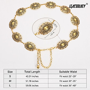 LEACOOLKEY Western Metal Concho Belt for Women Cowgirl Boho Waist Chain Belt for Dresses Jeans Pants, Gold