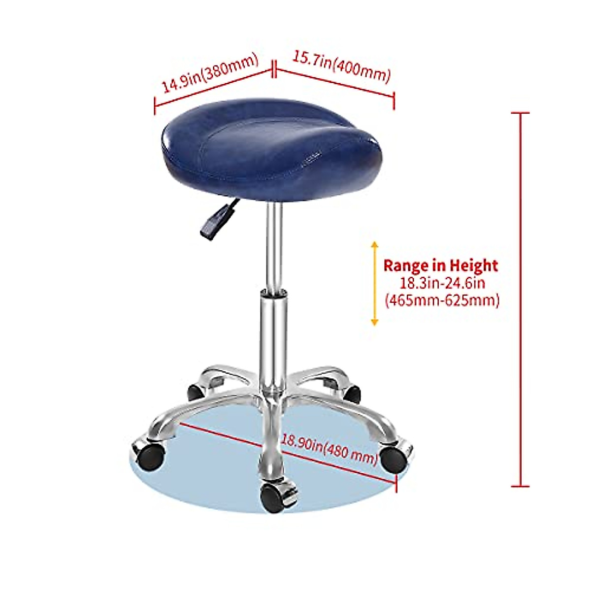 Lilfurni Saddle Stool Rolling Chair,Pneumatic Height Adjustment Stool with Wheels for Salon,Home,Office