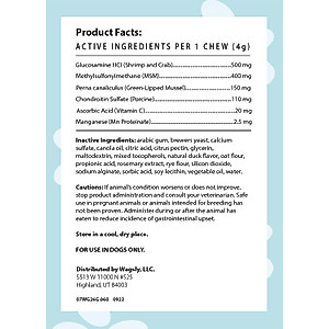 Wagsly Bones Hip & Joint Supplement for Dogs - Glucosamine, MSM, Green-Lipped Mussel - Arthritis Relief & Mobility Support - Vitamin C Immune Boost - Natural Duck Flavor - 60 Count
