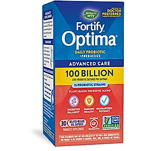 Nature’s Way Fortify Optima Daily Probiotic, 100 Billion, 15 Strains, Digestive & Immune Support*, with Prebiotics, 30 Capsules