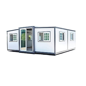 Spacious Expandable Portable Prefab House -Mobile Living Solution with Kitchen & Bathroom, Suitable for Homes, Hotels, Offices, Garages & Workshops (13×20) Colour White.Black