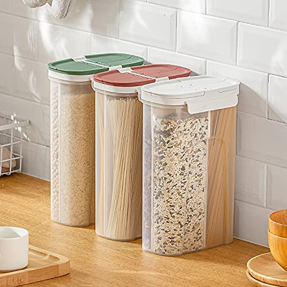 MORNITE Food Airtight Container, Cereal Container Storage, Pasta Spaghetti Container Box Jars for Kitchen Noodles Nuts Snacks Rice,Green