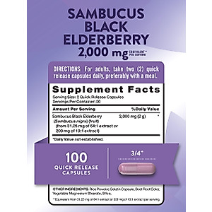 Nature's Truth Black Elderberry Capsules | 100 Count | Super Concentrated Sambucus Extract | Non-GMO and Gluten Free Supplement