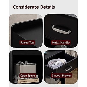 WEENFON Nightstands, Black Nightstand with Charging Station,Bedside Tables, End Table with Drawer, Open Space,Metal Handles, Large Storage,WFET16HN