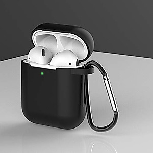 Antetek Compatible for AirPods Case with Keychain,Silicone Protective Cover Accessories Compatible with Apple AirPods 1st and 2nd Generation,Support Wireless Charging Shockproof (Black)