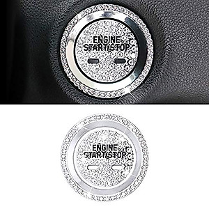 CARFIB Car Interior Bling Accessory for Cadillac CT6 CTS Escalade SRX XT5 XTS Ignition Button Ring Push Engine Start Stop Decal Sticker Cover Parts Decoration Men Women Zinc Alloy Crystal Silver 2Pcs