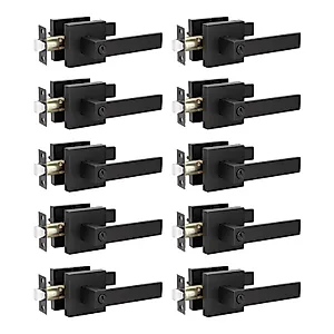 KNOBWELL 10 Pack Heavy Duty Door Lever Lock Privacy Door Lever Without Key Interior Door Handles Matte Black Finish, 2.07 lb One Lever, Left or Right Handing
