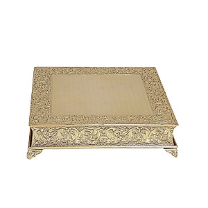 Efavormart 22” Gold Square Embossed Metal Cake Plateau Stand Riser Wedding Birthday Party Dessert Cake Pedestal Display Plate