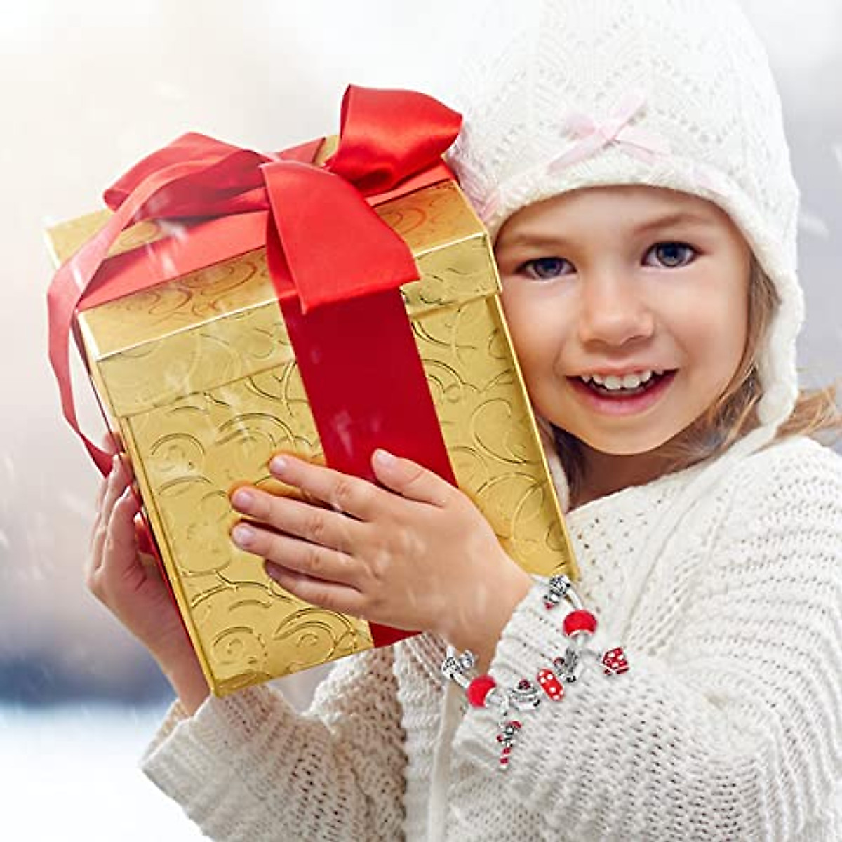 YUAB Christmas Bracelet - Snowman Red House Bracelets Jewelry Pendant - Christmas Stocking Stuffers Holiday Party Favors for Women Girls Kids