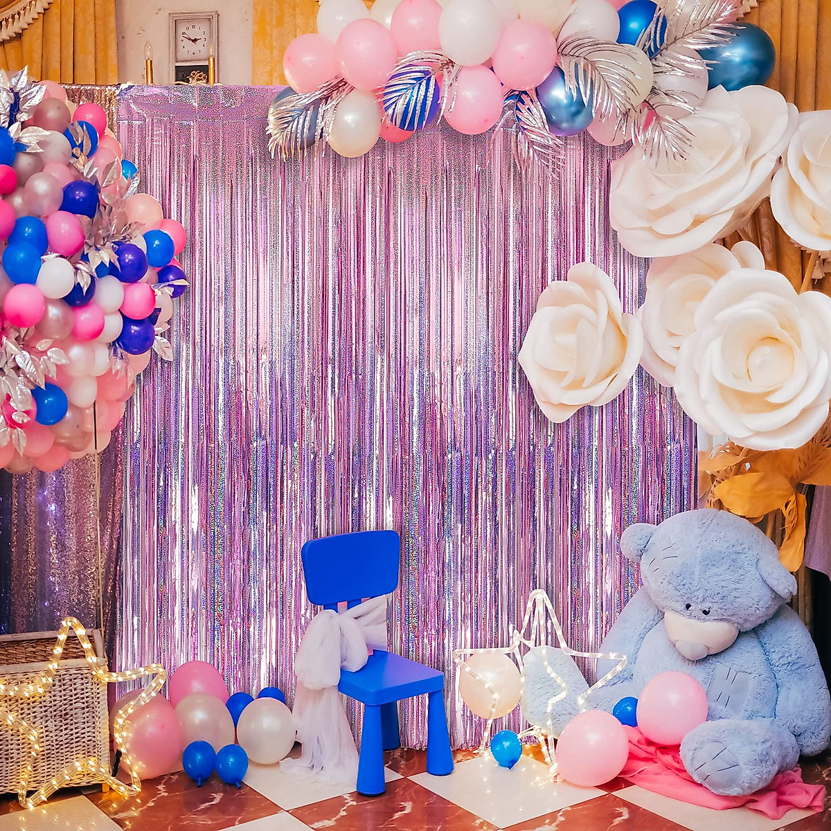 Crosize 2 Pack 3.3 x 9.9 ft Pink Foil Fringe Backdrop Curtain, Streamer Backdrop Curtains, Streamers Birthday Party Decorations, Tinsel Curtain for Parties, Galentines Decor, Preppy, Photo Booth