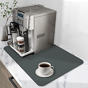 Dovfa Countertop Coffee Mat, 1 sec Absorbent, Non-Slip, Easy to Cut, Coffee Bar Accessory Fits Under Coffee Maker Espresso Machine, Kitchen Counter Dishwasher Drying Pad (Dark Gray, 12"x20")