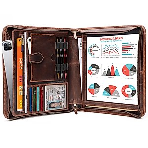 Leather Portfolio Binder, Professional Organizer Padfolio – Resume Folder, Business Card & Document Holder, Portfolios for Men & Women, Office & Business Supplies by Luxeoria | (Large - Brown)