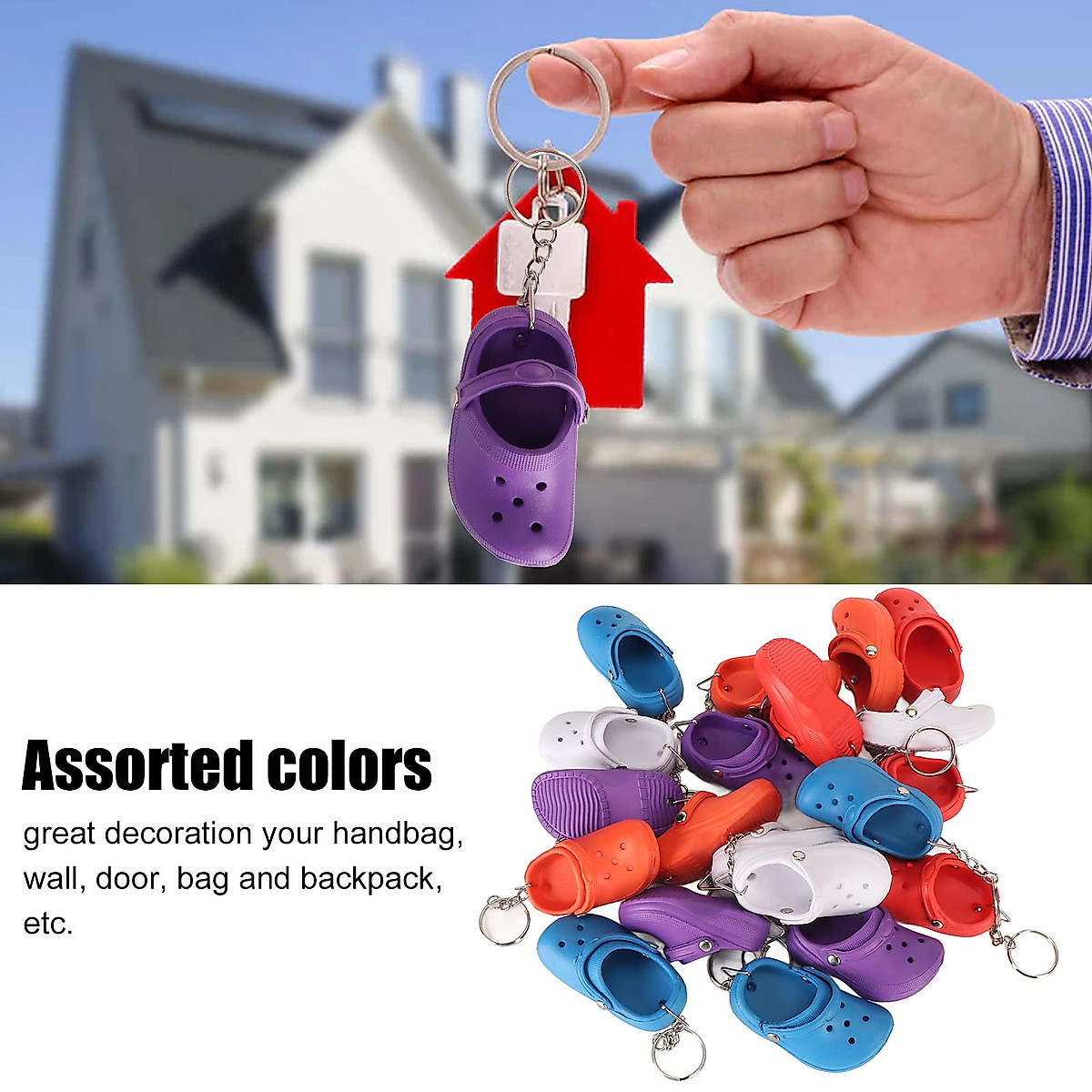 Pssopp 20Pcs Mini Croc Shoe Keychain Slipper Keychain Slipper Key Ring Cute for Backpacks Gifts Cute Shoes Keychain for Kids Boys Girls