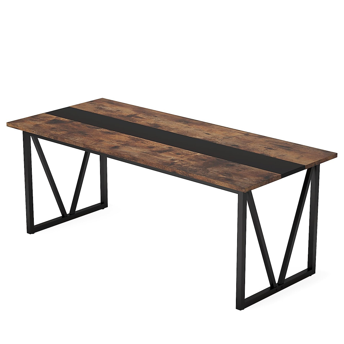 Tribesigns 6FT Conference Table, 70.8W x 31.5D inch Meeting Seminar Table for Office Conference Room, Modern Rectangular Training Table Boardroom Desk with Metal Frame (Rusitc Brown)