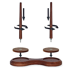 BarvA Double Wood Yarn Holder Advanced Metal Twirling Mechanism Lazy Susan Big Stand Ball Spindle Sewing Crocheting Tool Wool Cord Organizer Ribbon Storage Knitting Embroidery Thread Crochet Accessory