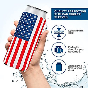 QualityPerfection Slim Can Cooler Sleeves (6 Pack) Insulated, Beer/Energy Drink Neoprene 4mm Thickness Thermocoolers for 12 oz Tall Skinny Beverage - Pattern Design, Ready for Printing (Trump 2020)