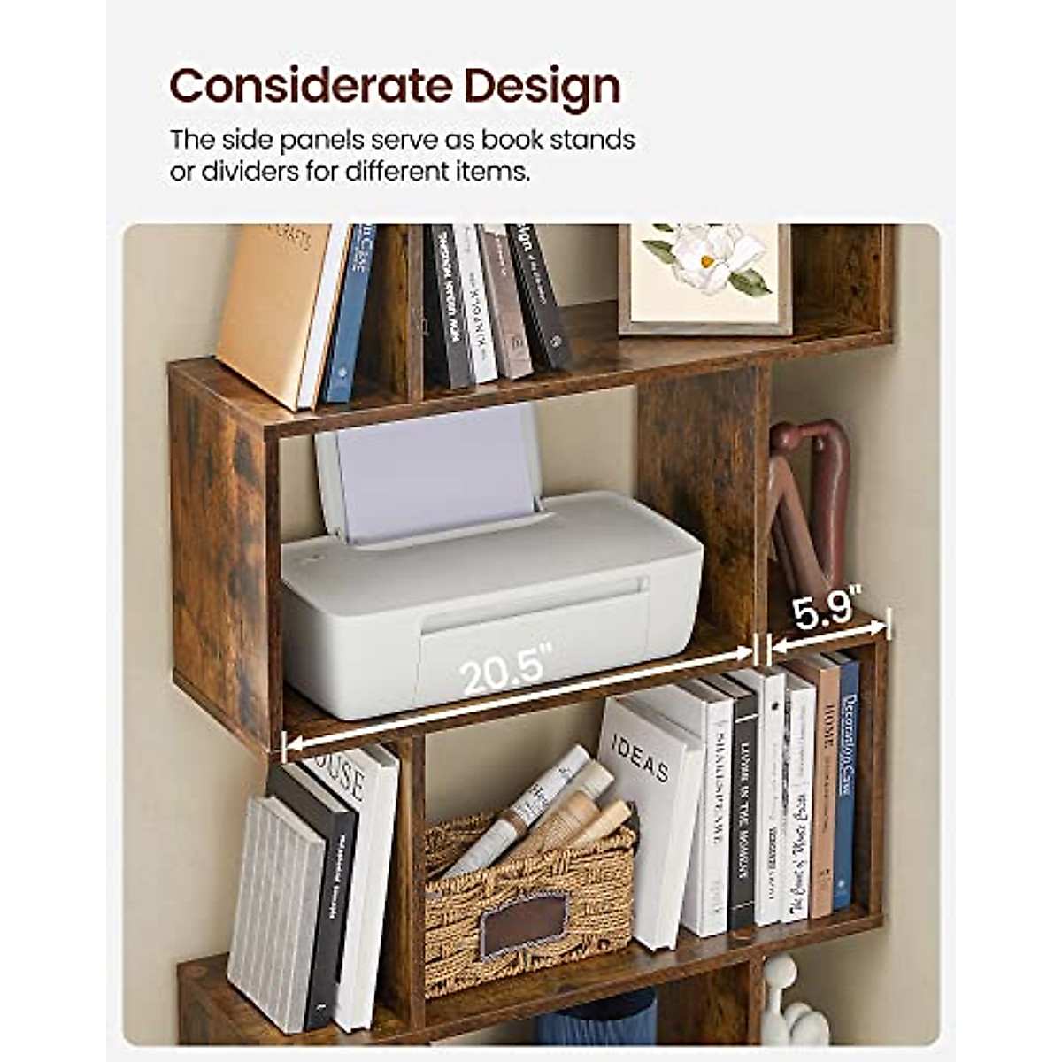 VASAGLE Bookcase, 5-Tier Bookshelf, Display Shelf and Room Divider, Freestanding Decorative Storage Shelving, Rustic Brown ULBC62BX