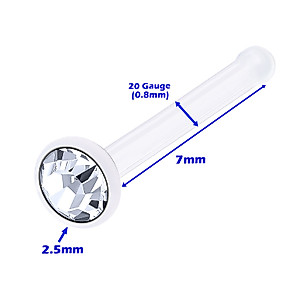 4Pcs Black Anodized Bioflex Clear 18g 20g 9/32 7mm Nose Bone Studs Piercing Jewelry 2.5mm Clear Crystal M3760