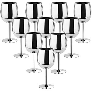 12 Set Stainless Steel Wine Glasses Metal Unbreakable Wine Glass 12 oz Portable Steel Wine Glass Wine Goblet Stemmed Wine Glasses Goblet Set for Outdoor Travel Camping Picnic, Silver