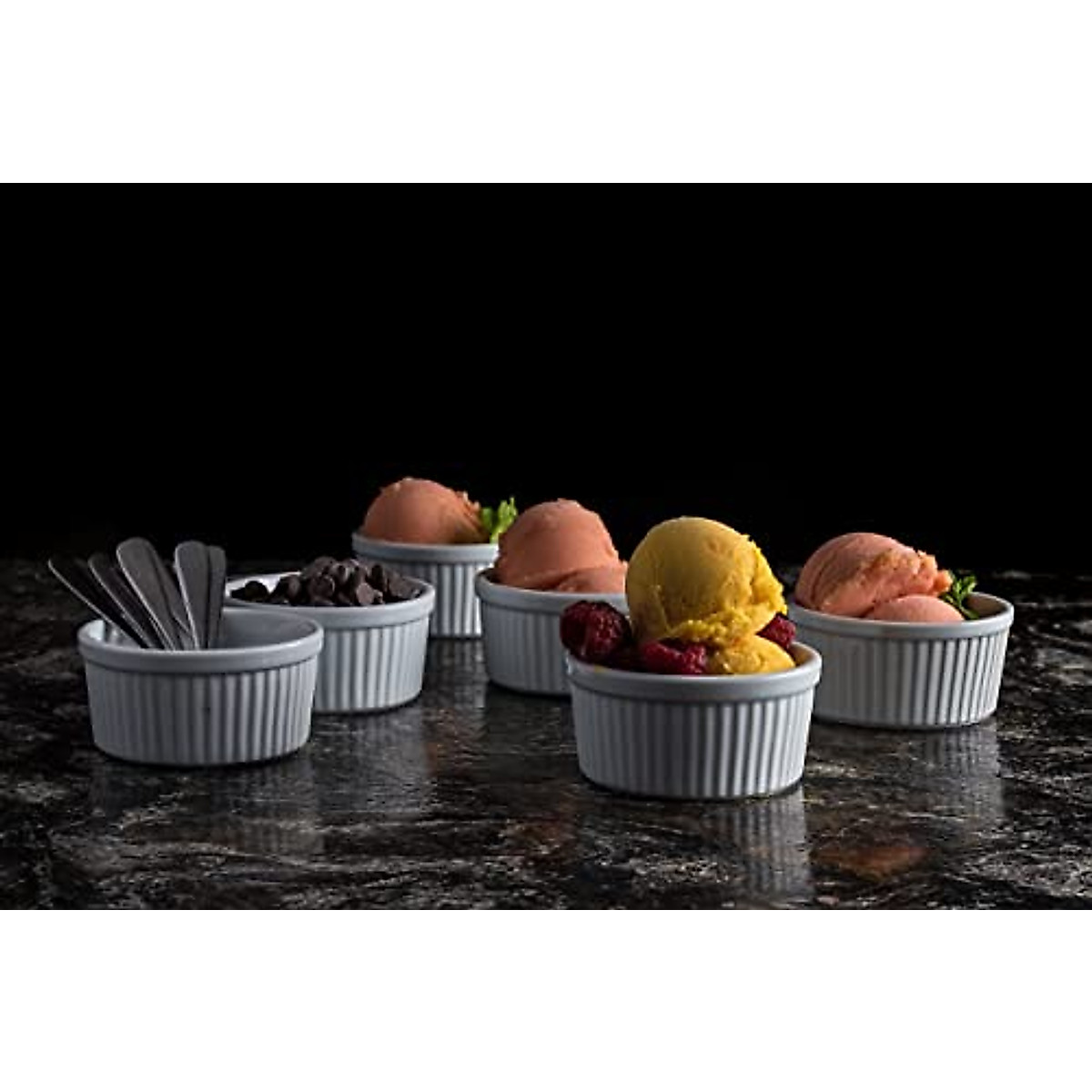 Bellemain Creme Brulee 4 oz Ramekins | Mini Casserole Dish Set, Charcuterie Bowls, Pot Pie Baking Dishes, Souffle Cups, Soy Sauce Bowls | Fluted Porcelain Bowls, Oven Safe to 500F, Set of 6 (White)