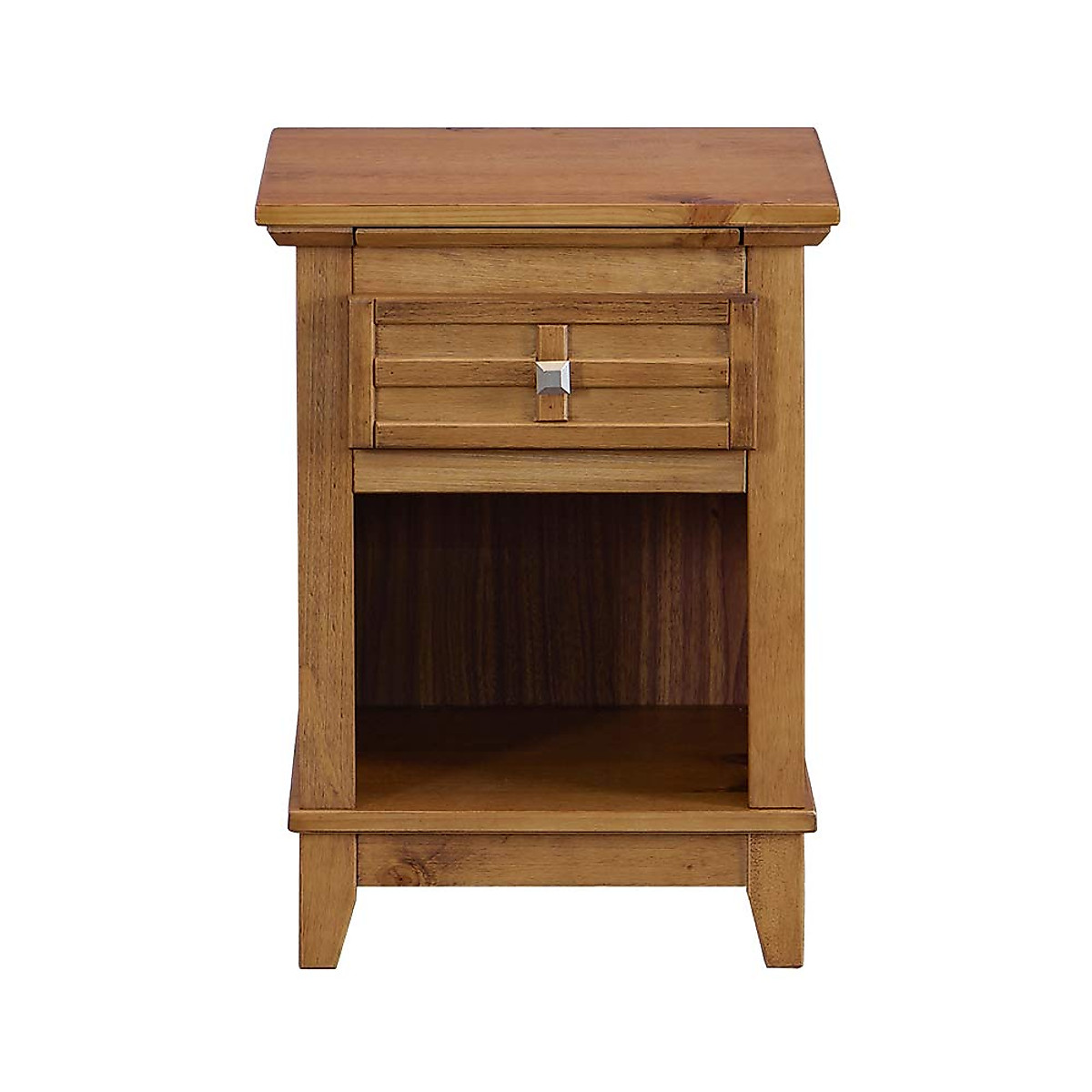 MUSEHOMEINC Rustic Wood Nightstand/End Table with Drawer, and Pull-Out Tray/End Table for Bedroom Open Cabinet Storage Home Furniture,Teak Finish