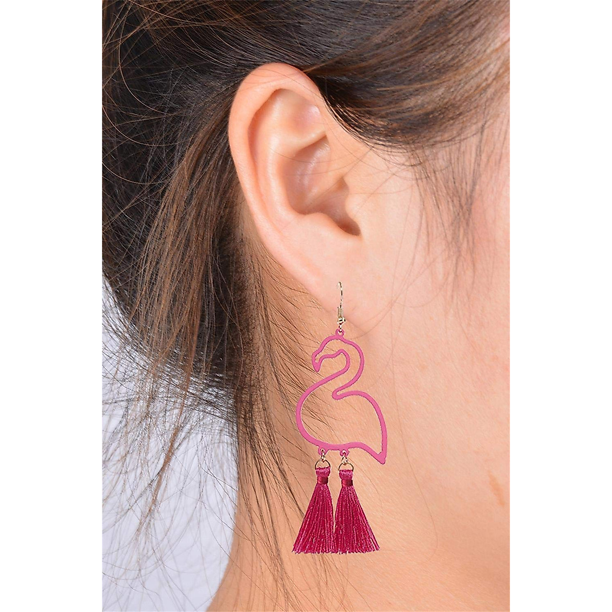 Tassel Pink Flamingo Exaggerated Long Dangle Earrings Retro Creative Hollow Fashion Cute Animal Bird Drop Earrings Boho Trendy Elegant Handmade Flamingo Shape Jewelry for Women -A