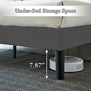 VECELO Full Size Bed Frame with Adjustable Headboard, Upholstered Button Tufted Platform Bedframe with Wood Slats Support, No Box Spring Needed, Dark Gray