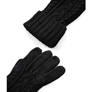 Villand 3 in 1 Womens Wool Hat Gloves & Scarf Winter Set, 3 Piece Cable Knitted Beanie Hat for Women with Gift Box, Black