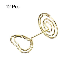 HARFINGTON 12pcs Table Number Holders 1.97 Inch 50mm Tall Mini Heart Shape Steel Photo Holders for Centerpieces Table Place Card Holders for Wedding Reception Party Office Home, Silver Tone