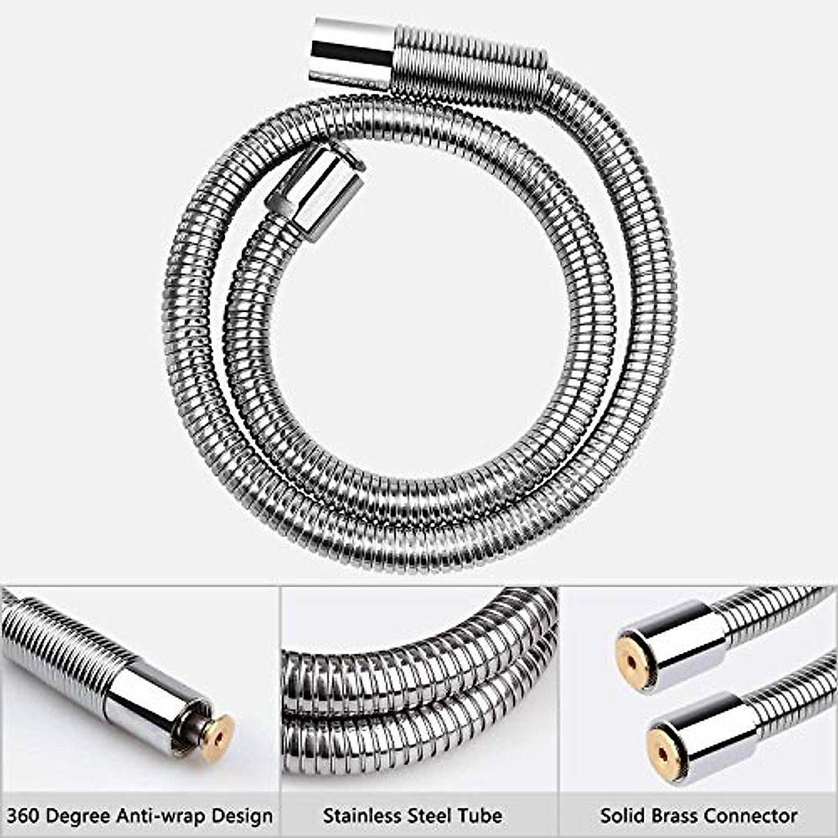 KWODE Pre-rinse Hose 44" Flexible Stainless Hose Replacement Kit For Commercial Kitchen Sink Faucet On Compartment Sinks with Spray Valve