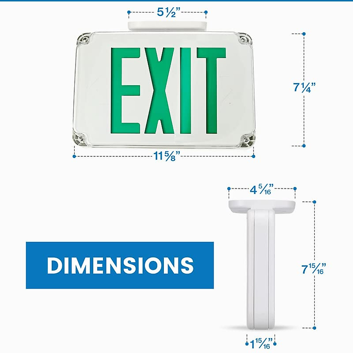 Ciata Green LED Emergency Exit Sign for Fire Escapes, Doors, and Hallways, Indoor and Outdoor Safety, Waterproof Wet Rated, Battery Backup, Universal Wall or Ceiling Mount