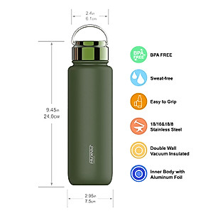 Stainless Steel Water Bottle-PINKAH 25OZ Double Wall Vacuum Insulated Travel Sports Bottle, Leak Proof and Sweat Proof Sports Bottle with Wide Mouth Lid for Office, Outdoor Camping