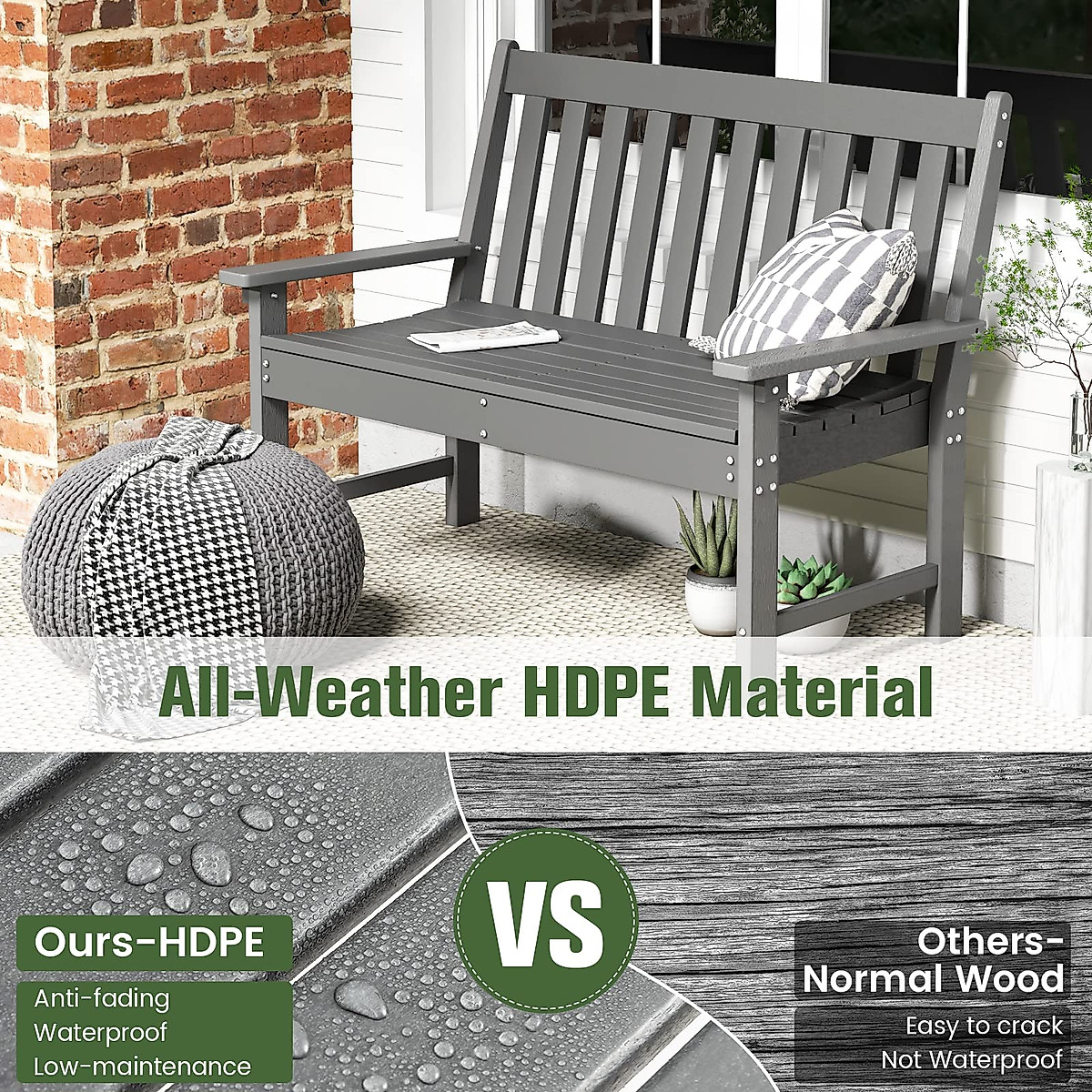 Tangkula 2-Person Outdoor Garden Park Bench, All-Weather HDPE Patio Loveseat Chair with Cozy Backrest, Ergonomic Loveseat Bench for Backyard, Poolside, Front Porch, 705 lbs Max Load